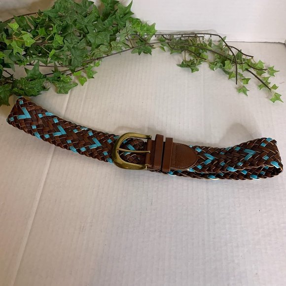 Accessories | Brown And Turquoise Weaved Belt Os | Poshmark
